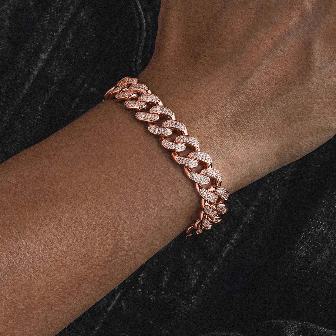 12mm Cuban Link Panzerarmband Rosé vergoldet mit Zirkonia