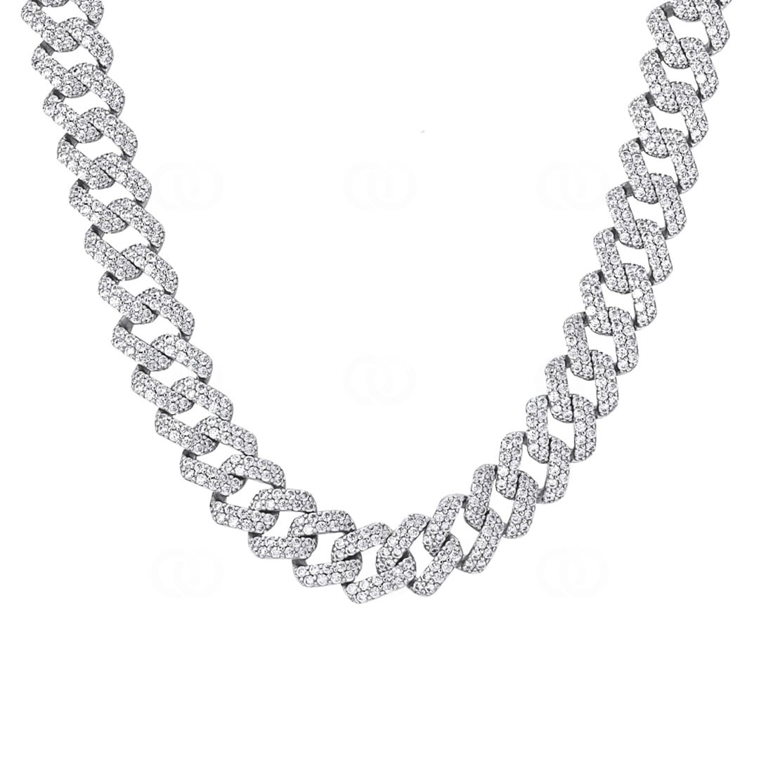 KE0002WT-S-12MM | 12mm Prong Cuban Link Curb Chain White Gold plated ...