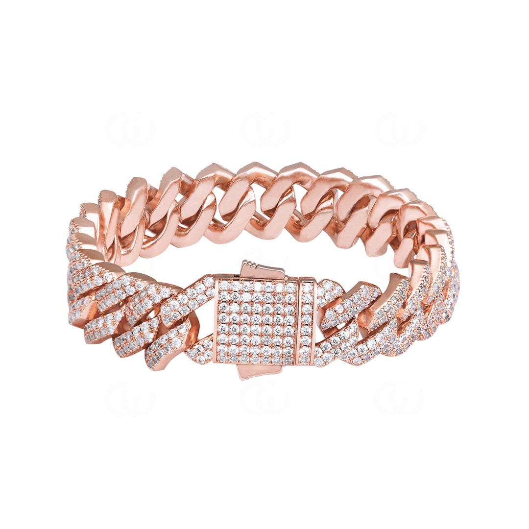 15mm Prong Cuban Link Panzerarmband Rosé vergoldet mit Zirkonia