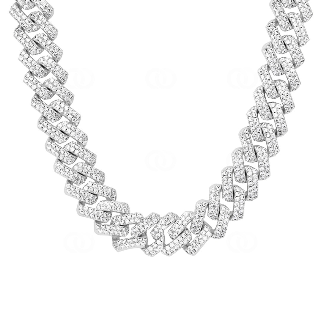KE0002WT-S-15MM | 15mm Prong Cuban Link Curb Chain White Gold plated ...