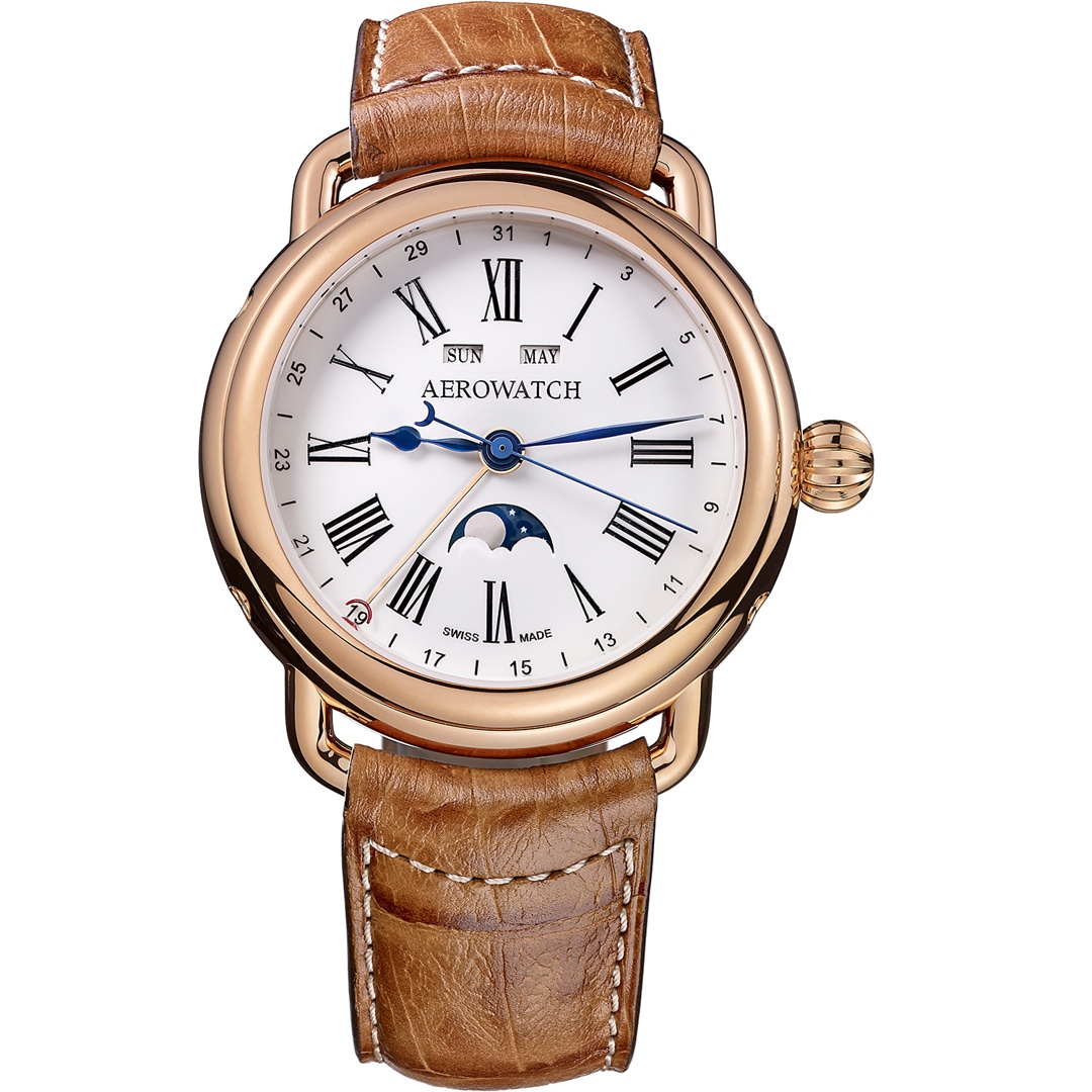 Aerowatch 1942 Automatic Moon Phase Rosé | A 75970 RO01