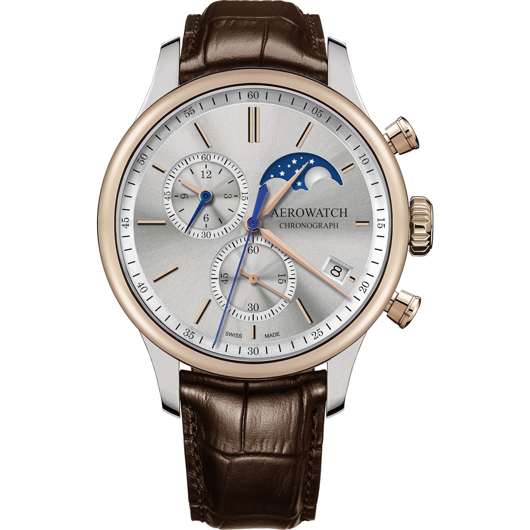 A 78986 BI03 | Aerowatch Renaissance Chrono Moon Phase Brown Leather