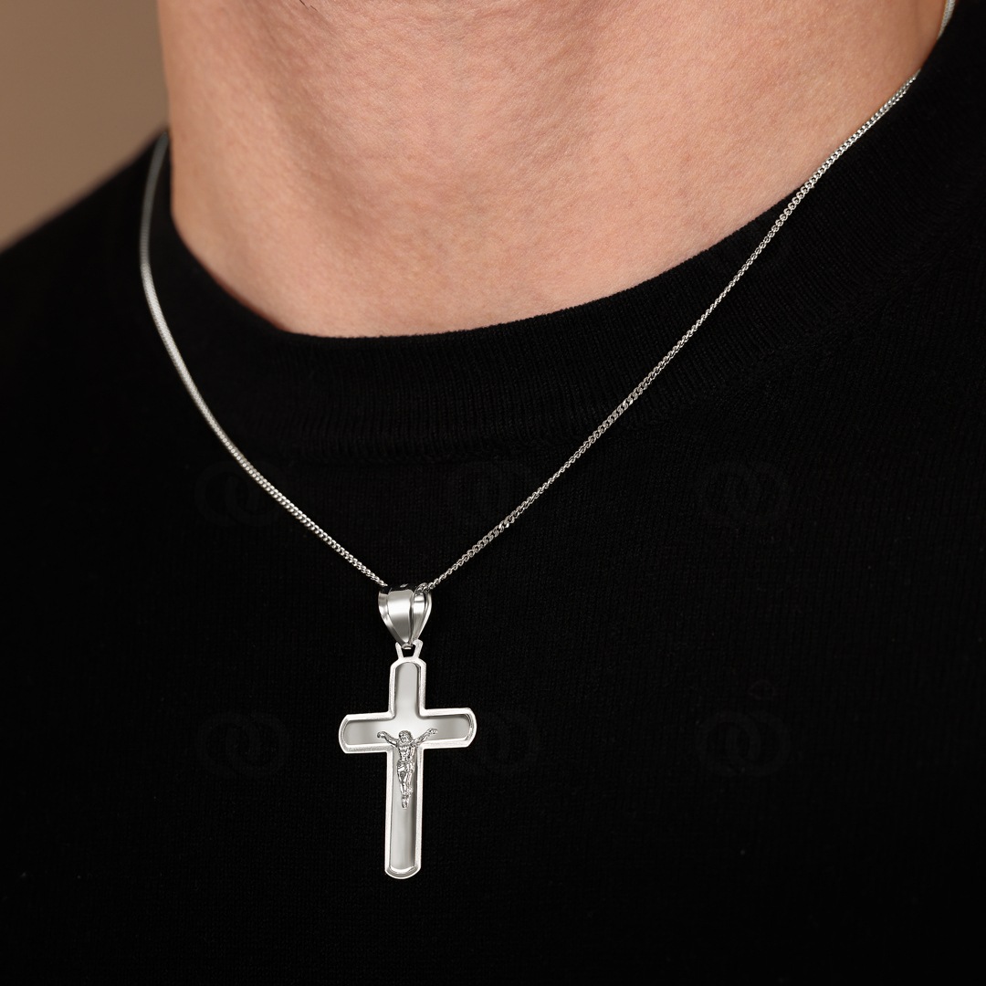 AKH0038WG | Pendant 750/18 K White Gold 35 x 21mm, Cross with Jesus