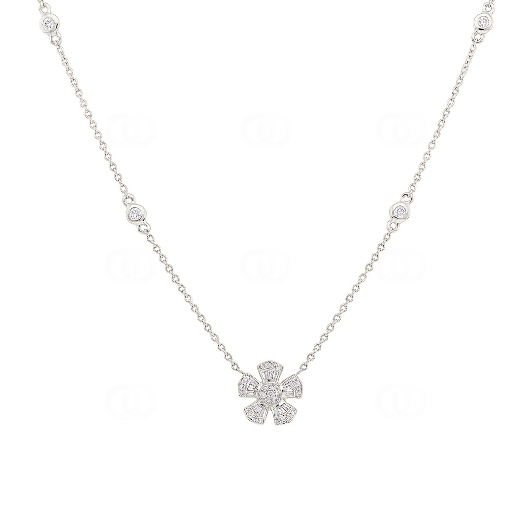 Collier 750/18 K Weissgold Blume mit Diamanten 0.28 ct H/si