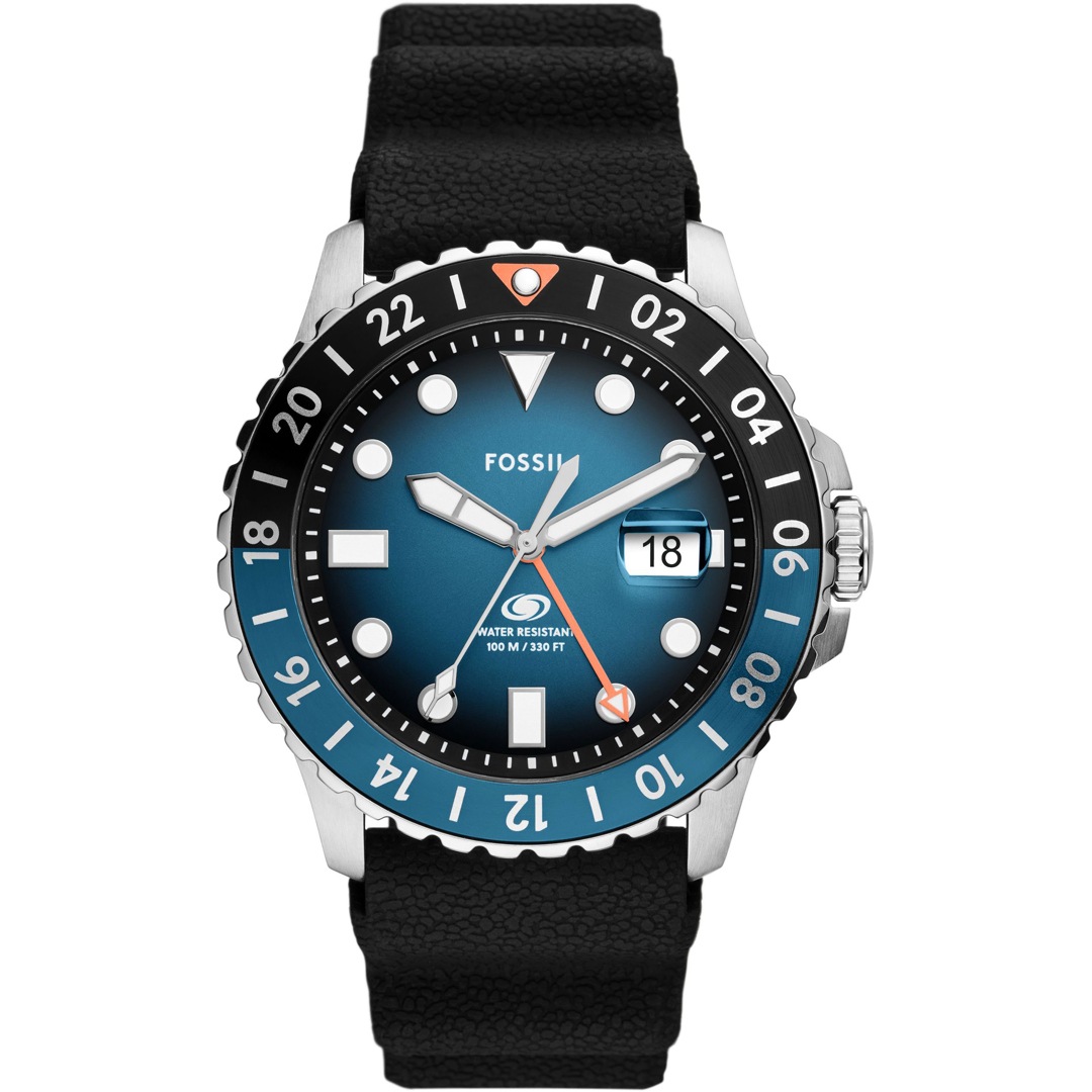 Fossil Blue Dual Time Silbrig & Blau / Schwarz 46mm | FS6049