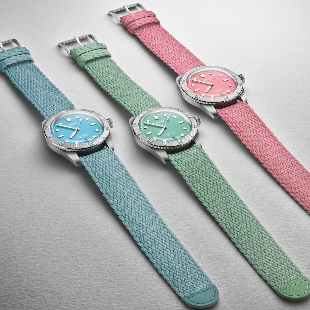 01 733 7771 4057-07 3 19 03S | Oris Divers Sixty-Five Cotton Candy vert ...