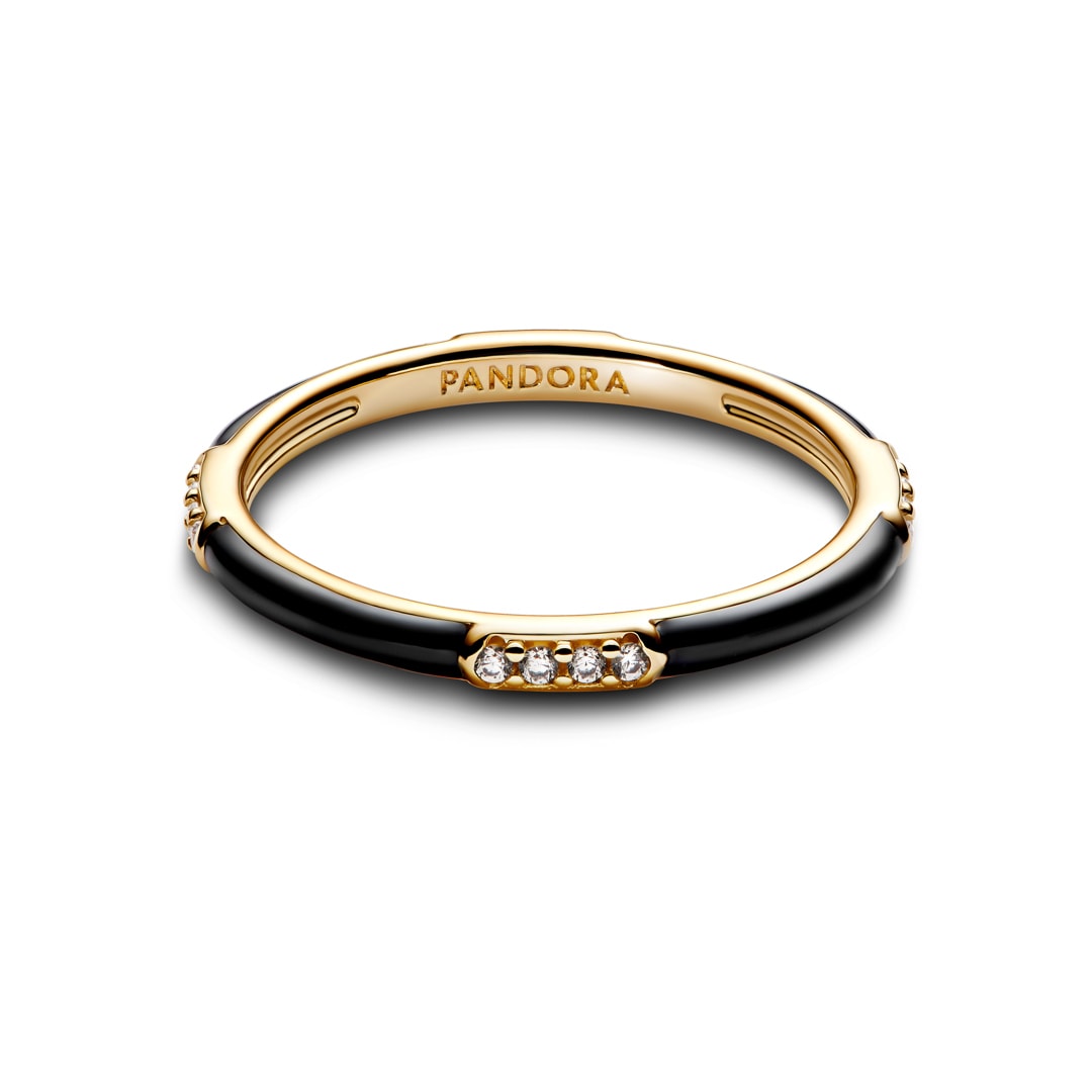 163686C01 | Pandora Gold ME Bague Résine Façon Émail Noire & Pierres