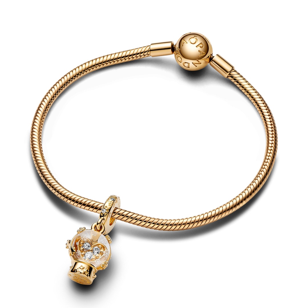 Pandora Gold Moments Herz Schneeflocke Schneekugel Charm-Anhänger