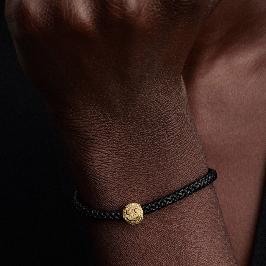 764526C00 | Pandora Gold Moments Textured Happy Face Mini Charm