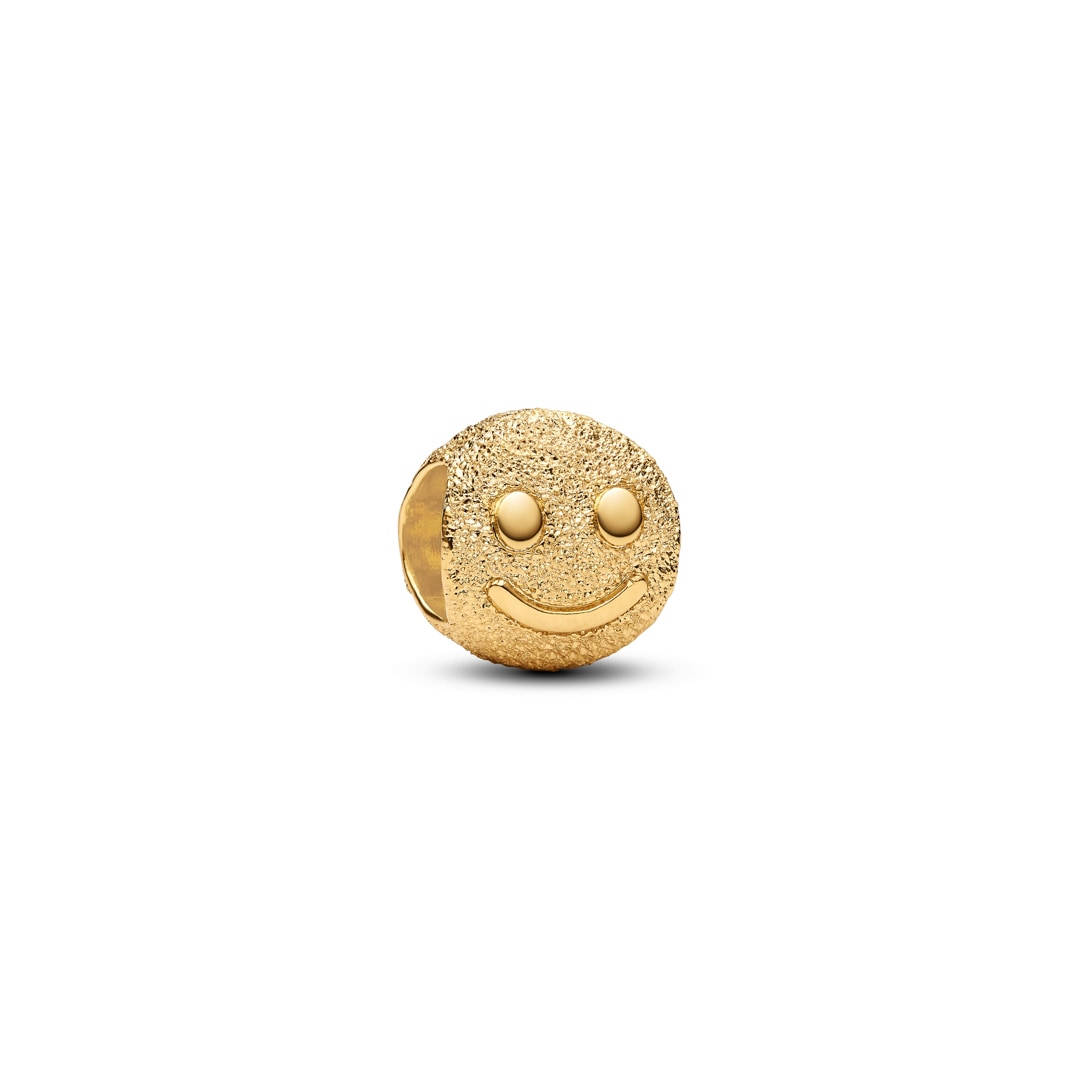 764526C00 | Pandora Gold Moments Textured Happy Face Mini Charm