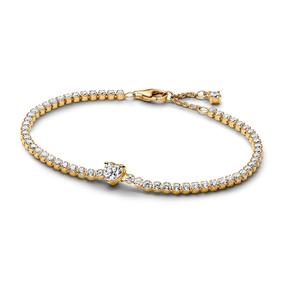 560041C01 | Pandora Gold Timeless Sparkling Heart Tennis Bracelet