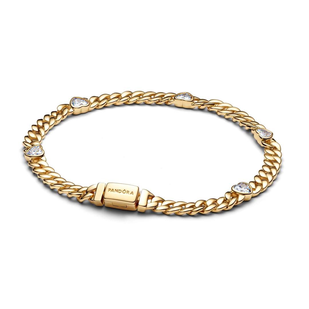 564226C01 | Pandora Gold Timeless Heart Cuban Chain Bracelet