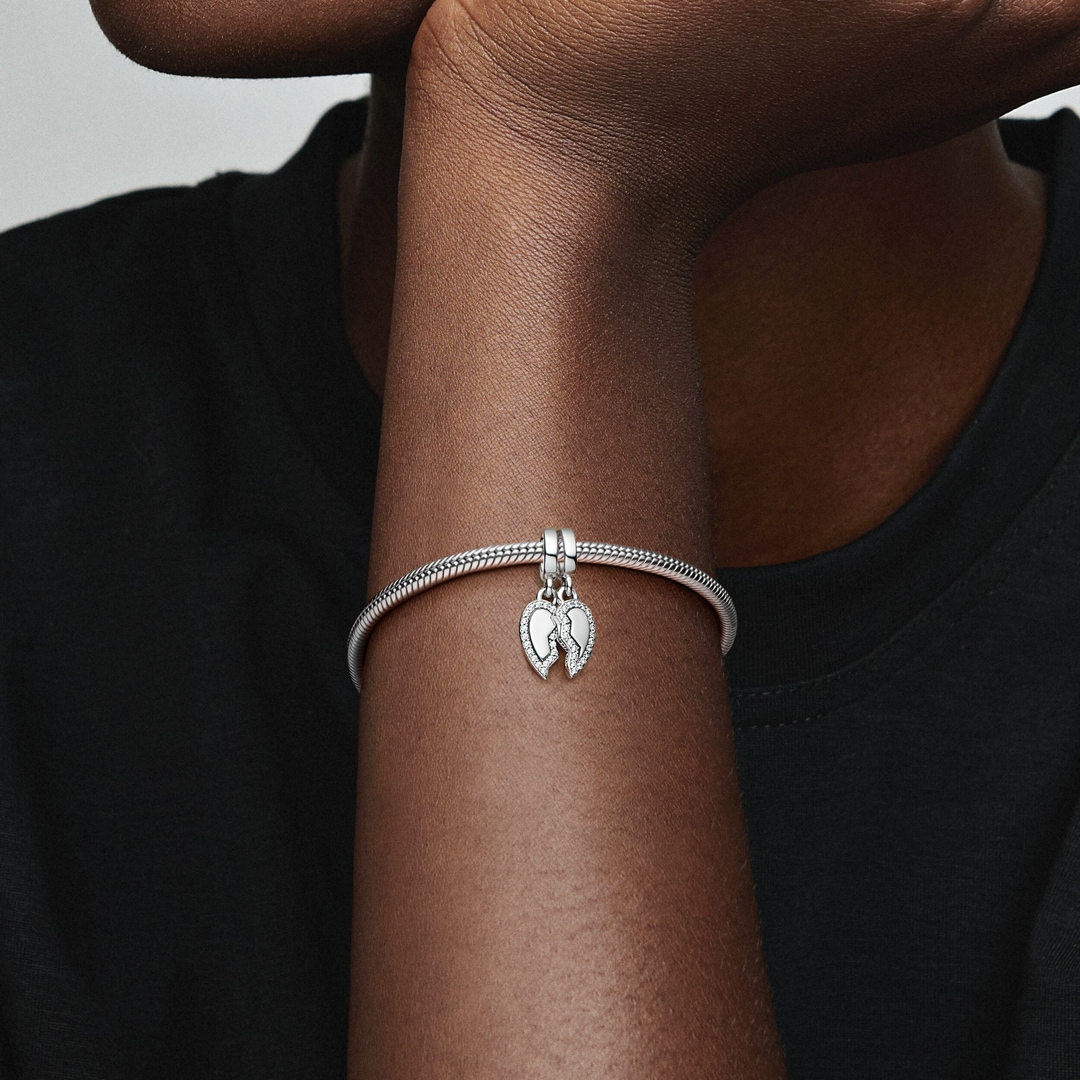 Pandora Moments Freunde Teilbares Herz Charm-Anhänger 925 Silber