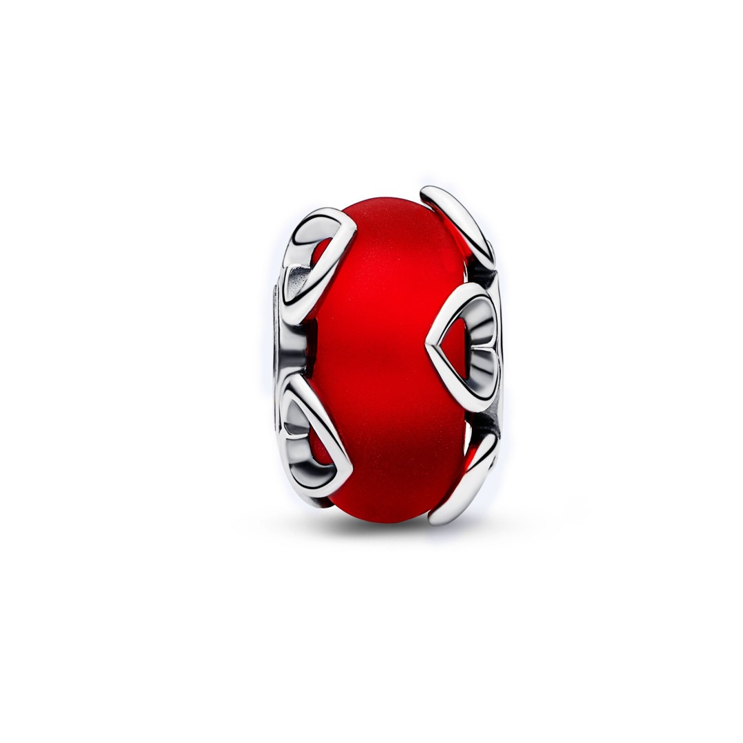 792497C01 | Pandora Moments Charm Verre de Murano Rouge Givré & Cœurs