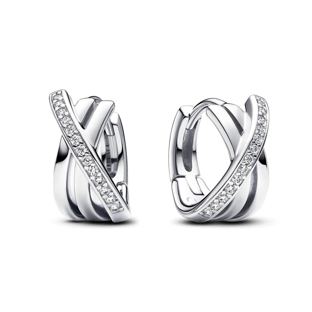 293150C01 | Pandora Signature Créoles Pavé Croisées 925 Argent