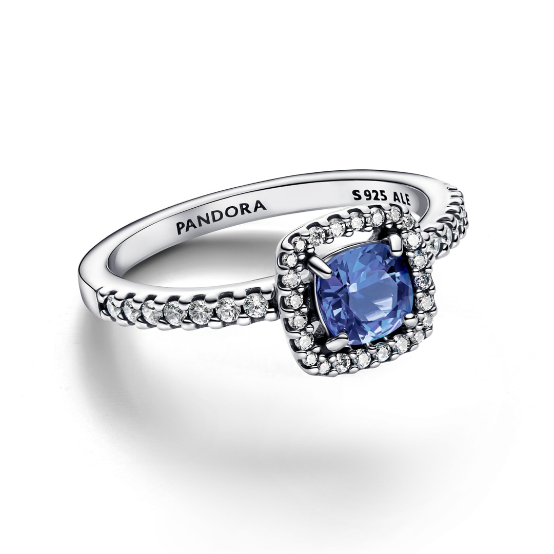 193555C01 | Pandora Timeless Bague Halo Bleu Carré Scintillant 925 Argent