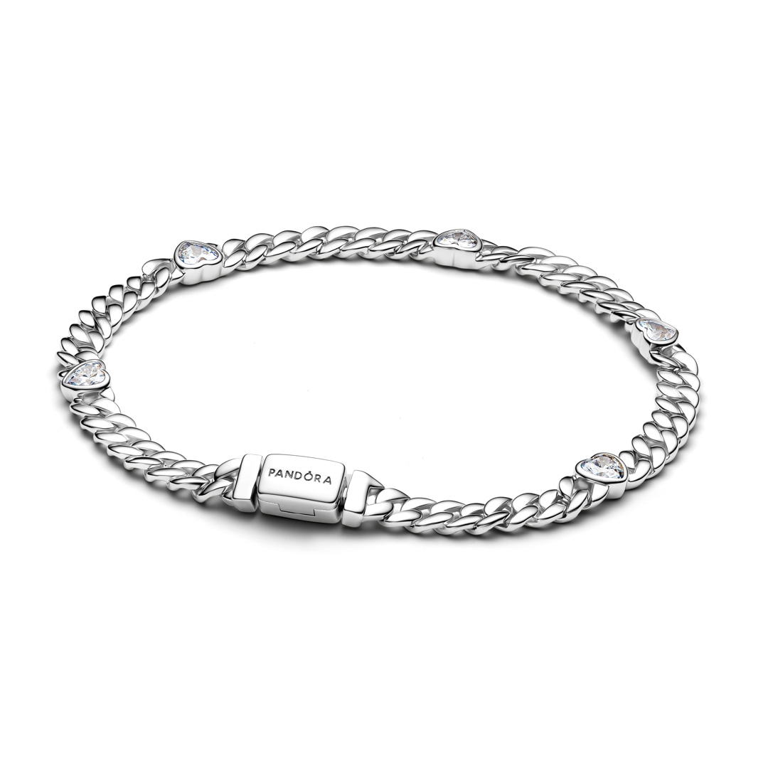 594226C01 | Pandora Timeless Bracelet Maille Cubaine Cœur 925 Argent