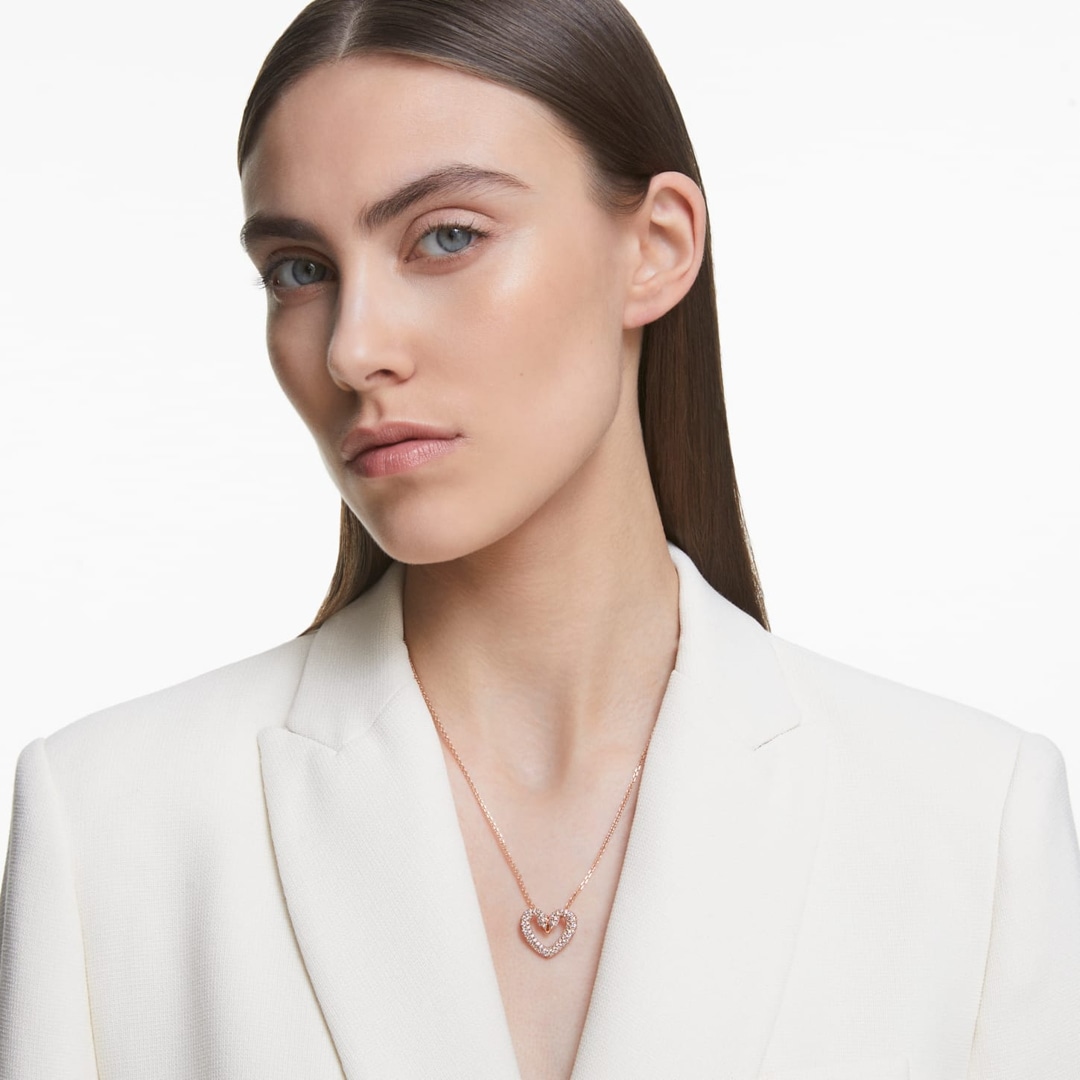 Swarovski Una Collier, Herz, klein, weiss, rosé vergoldet