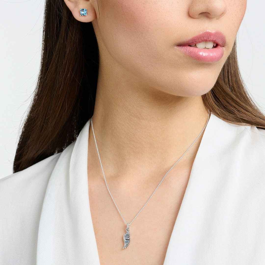 Thomas Sabo Kette Phönix-Flügel mit blauen Steinen silber