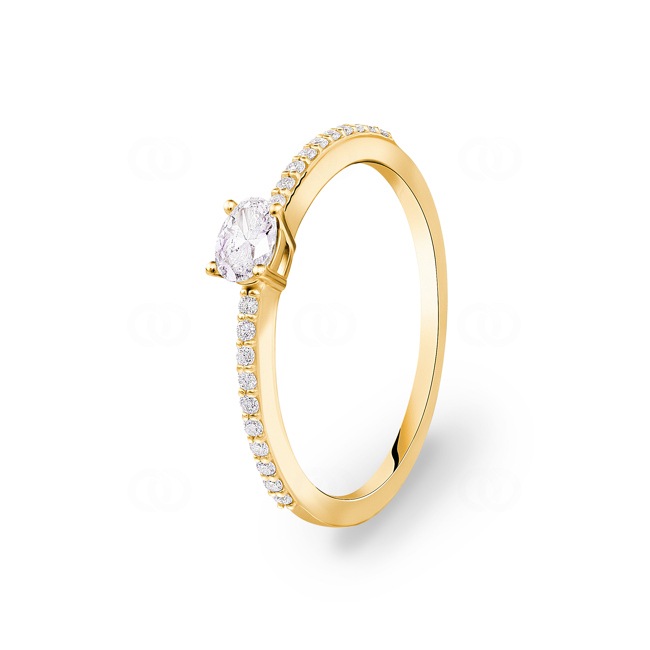 0.31 Karat Oval Solitärring 750/18 K Gelbgold mit Seitensteinen