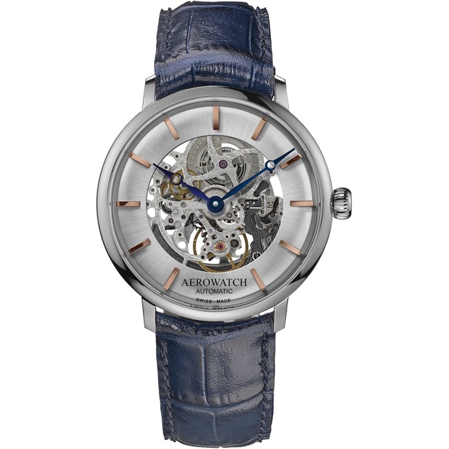 A 67975 BI01 SQ | Aerowatch Héritage Slim Automatic Skeleton Blue
