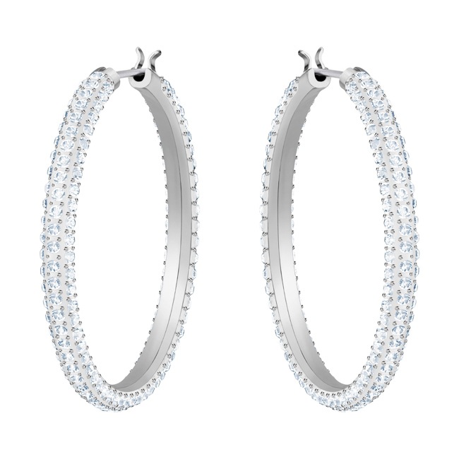 Swarovski Stone Kreolen, weiss, rhodiniert